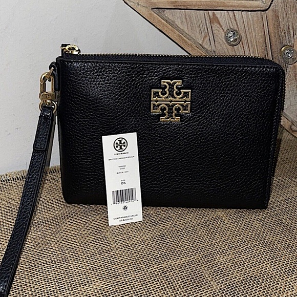 Tory Burch | Bags | Tory Burch Black With Tag Britten Large Zip Pouch ...